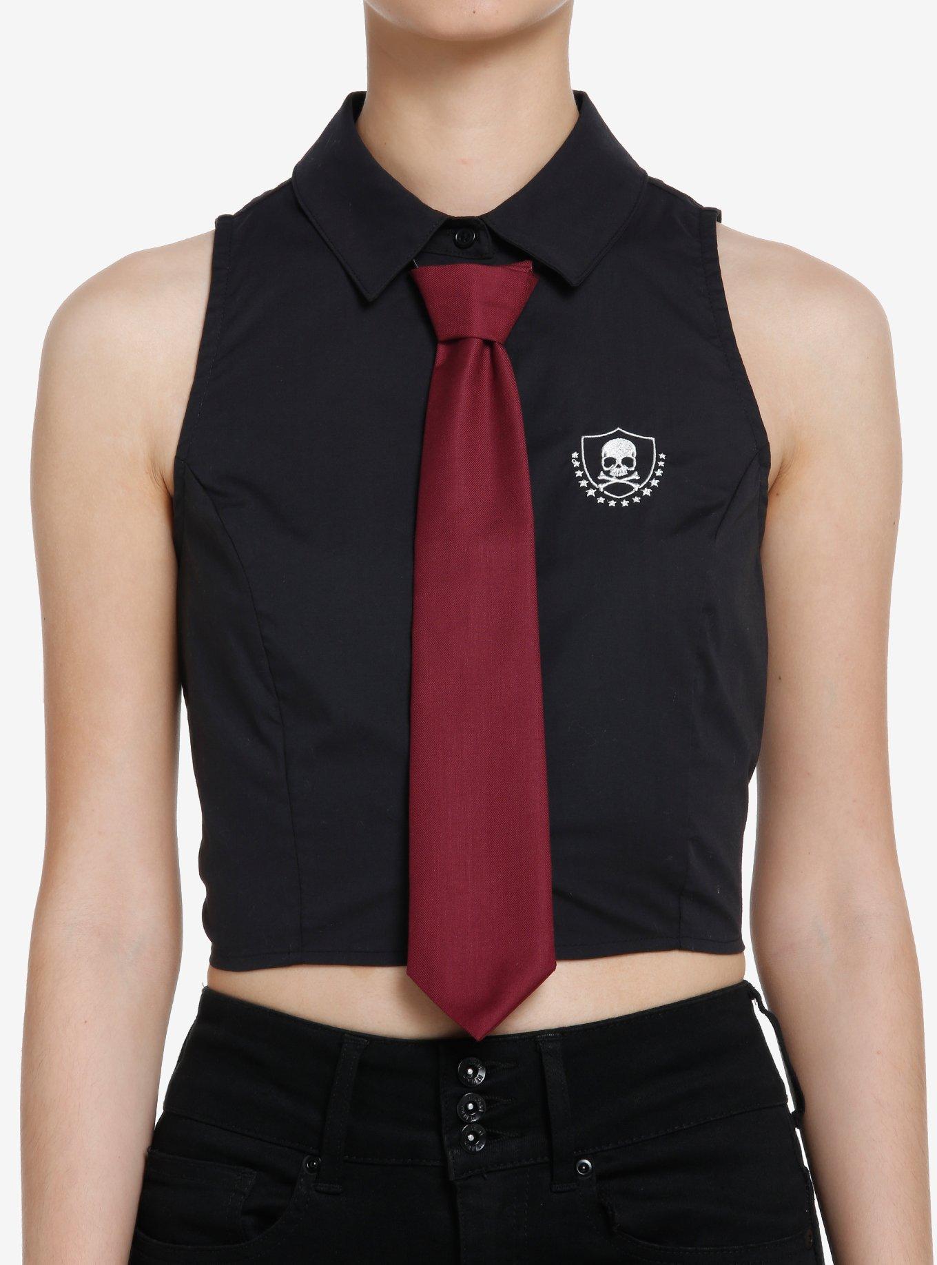 Social Collision Burgundy Tie Girls Button Up Tank Top Hot Topic