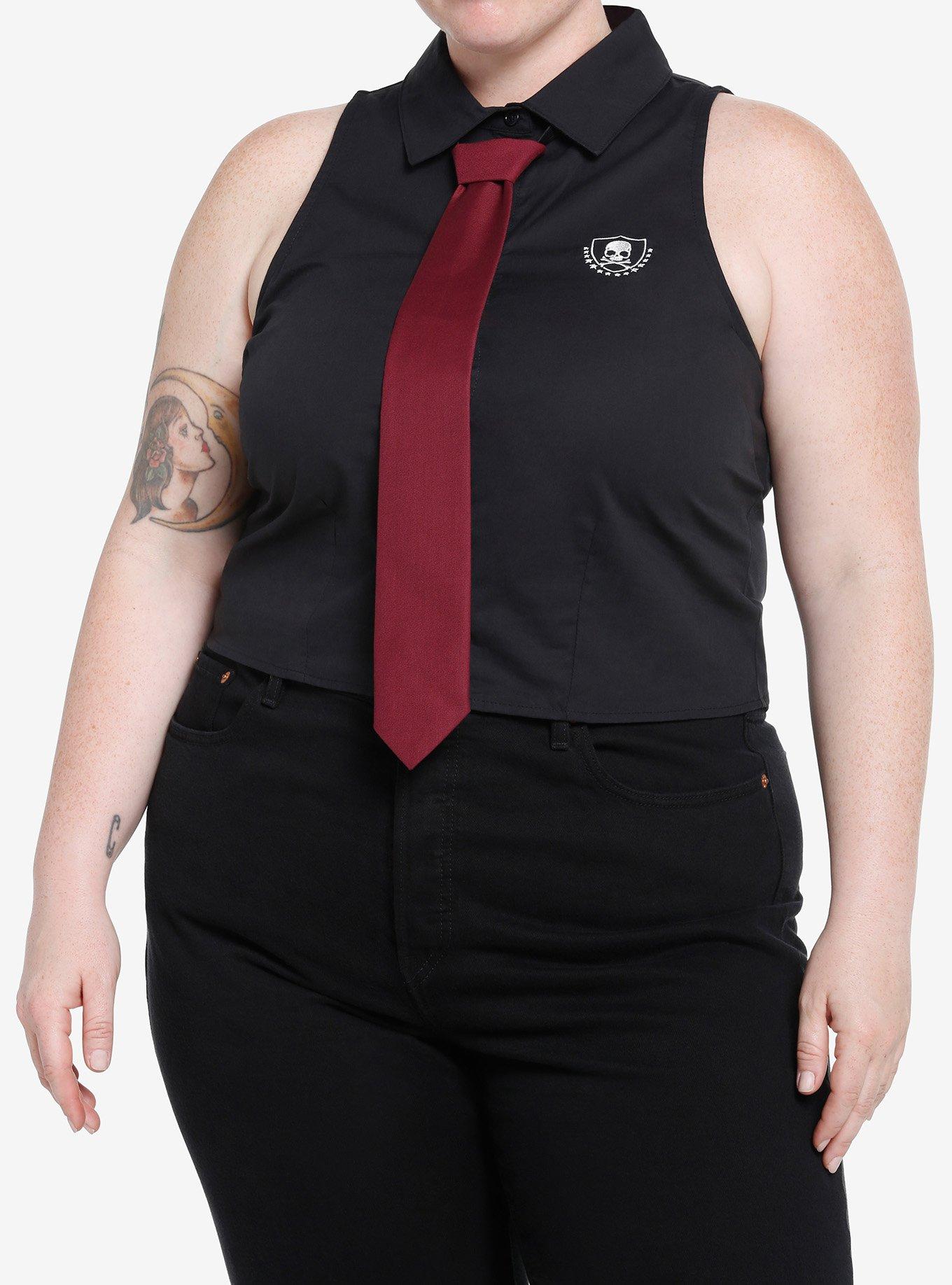 Social Collision Burgundy Tie Girls Button Up Tank Top Plus Size Hot