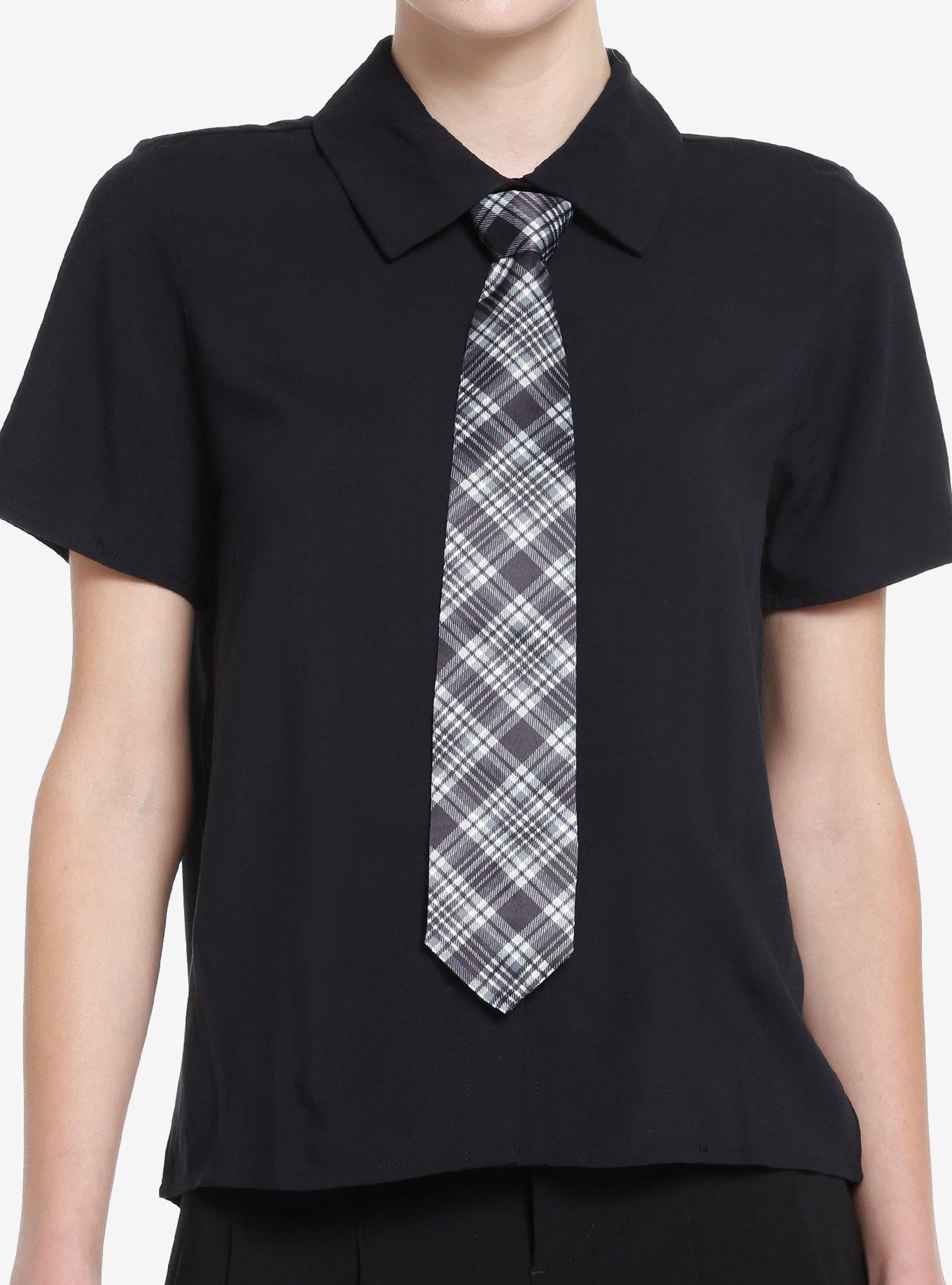 Social Collision Black Plaid Tie Girls Woven Button Up Hot Topic