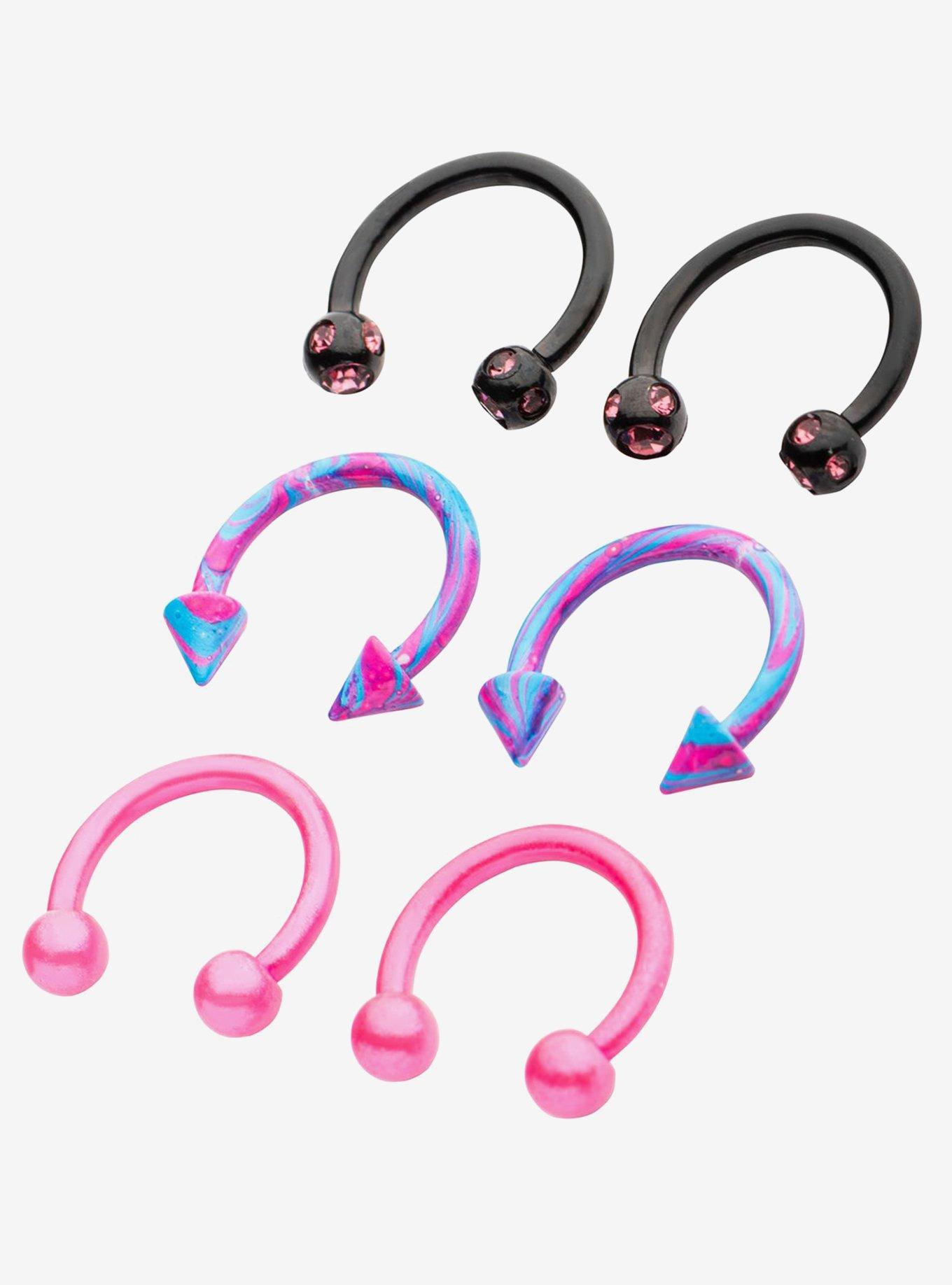 Steel Pink & Blue Swirl Circular Barbell 6 Pack | Hot Topic