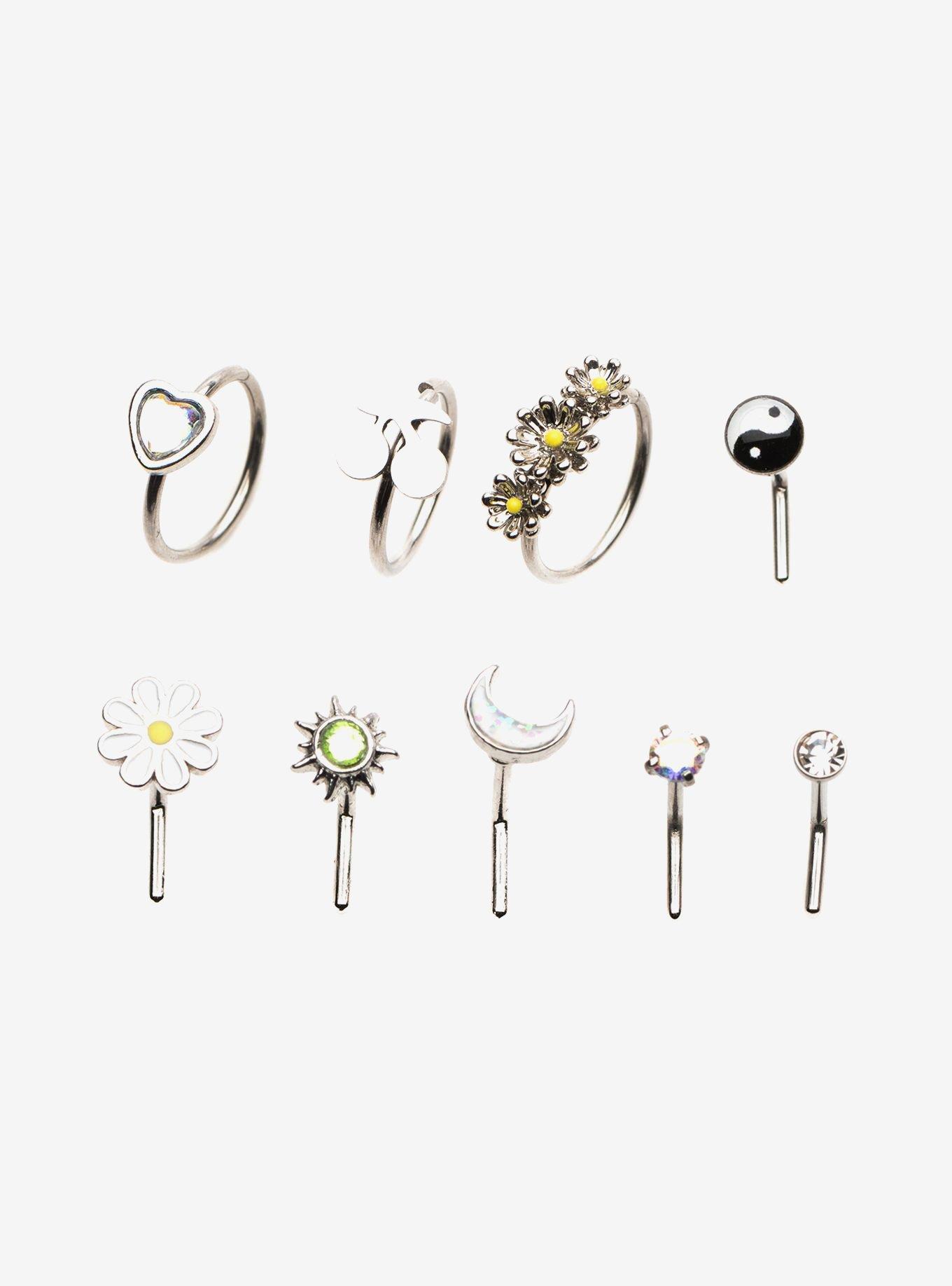 Steel Yin-Yang Daisy Nose Stud & Hoop 9 Pack | Hot Topic