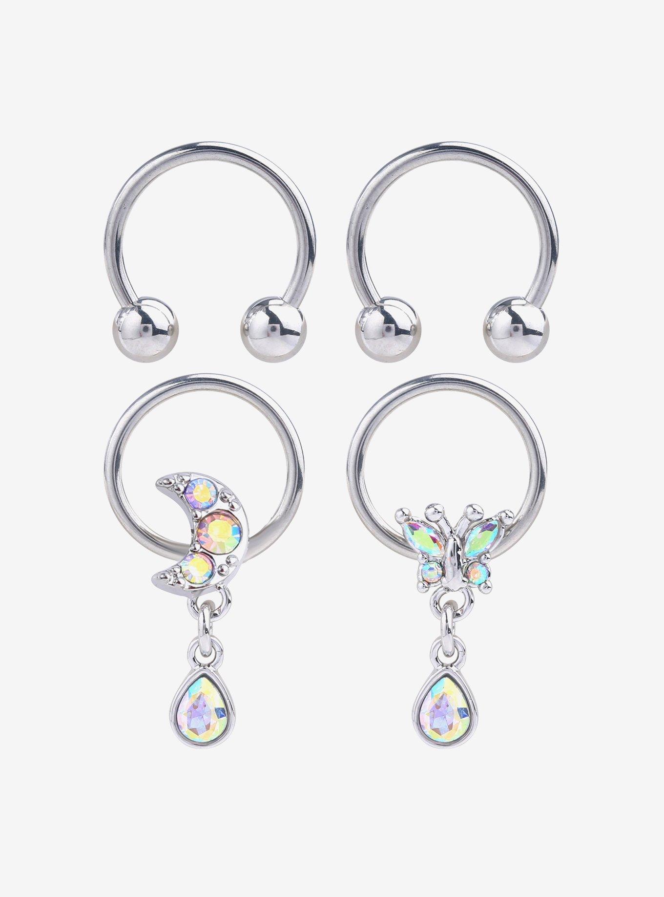 18G Steel Moon Butterfly Circular Barbell & Captive Hoop 4 Pack | Hot Topic