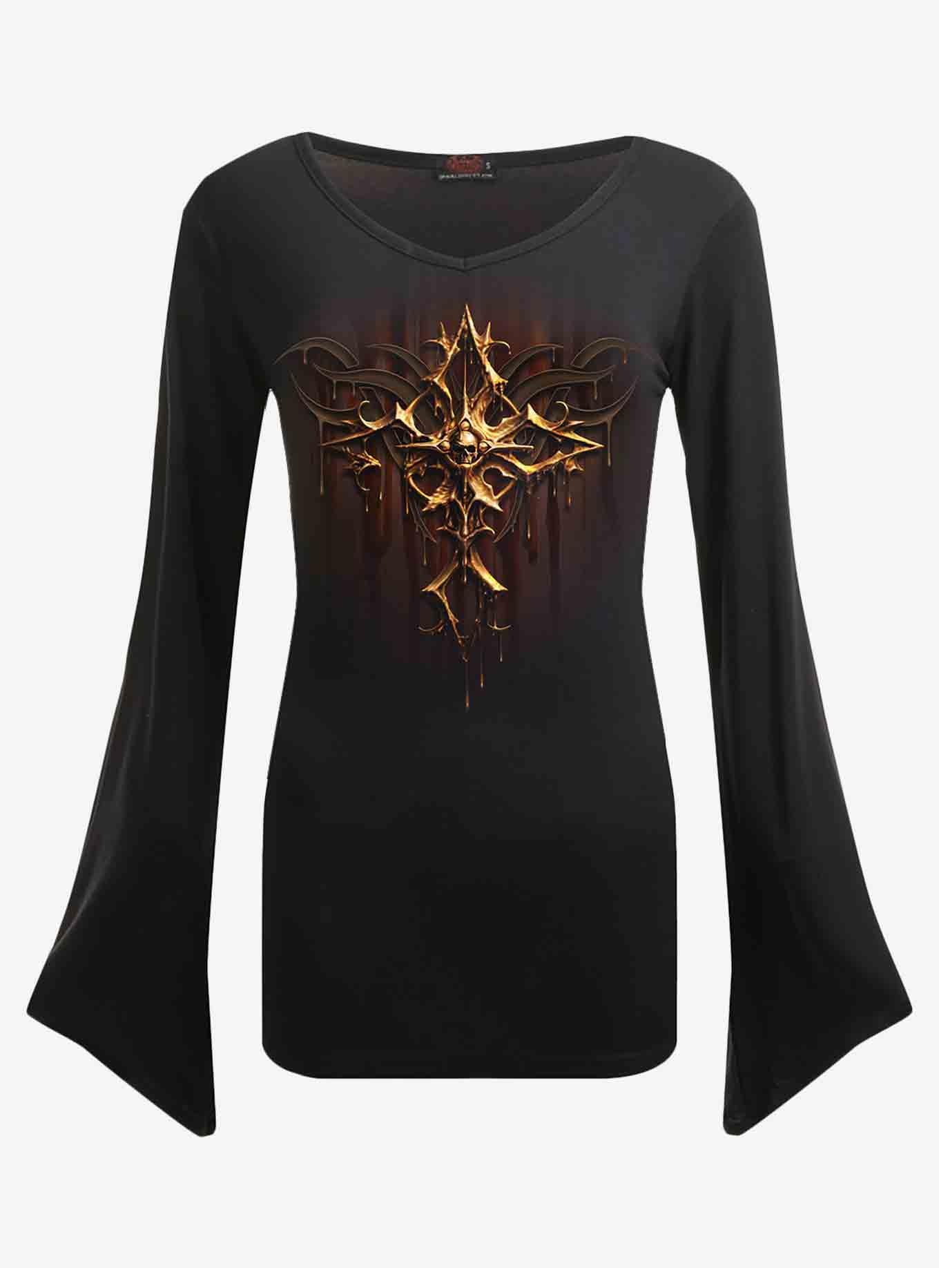 Dripping Gold V Neck Goth Long-Sleeve Top | Hot Topic