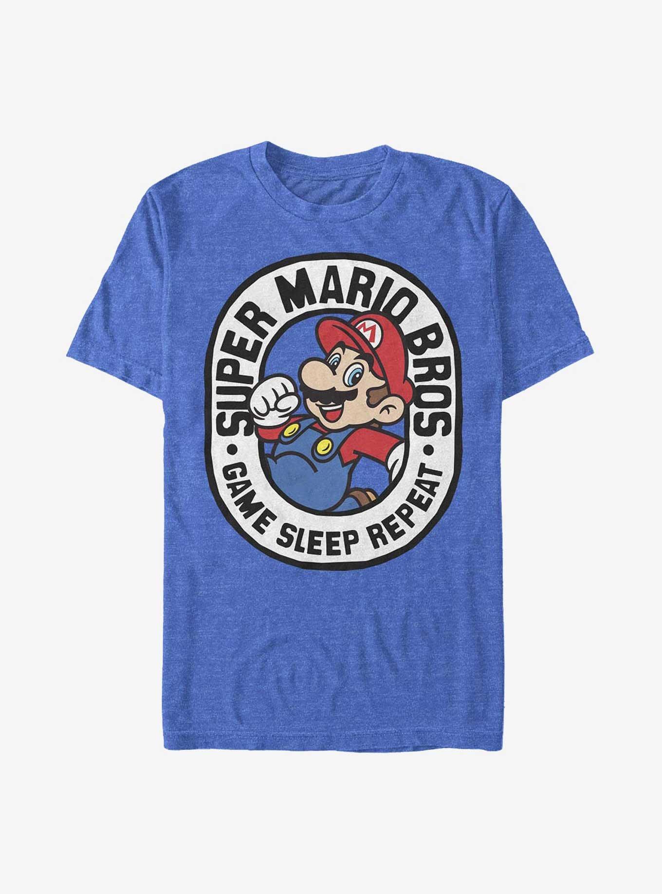 Nintendo Mario Game Sleep Repeat T-Shirt - BLUE | Hot Topic