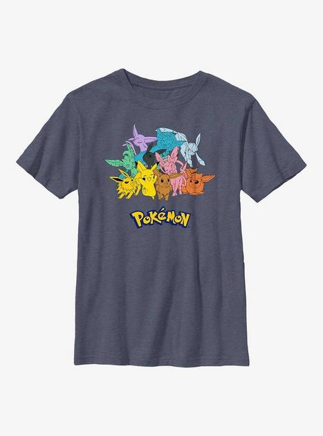 Pokemon Pikachu With Eeveelutions Youth T-Shirt - BLUE | BoxLunch