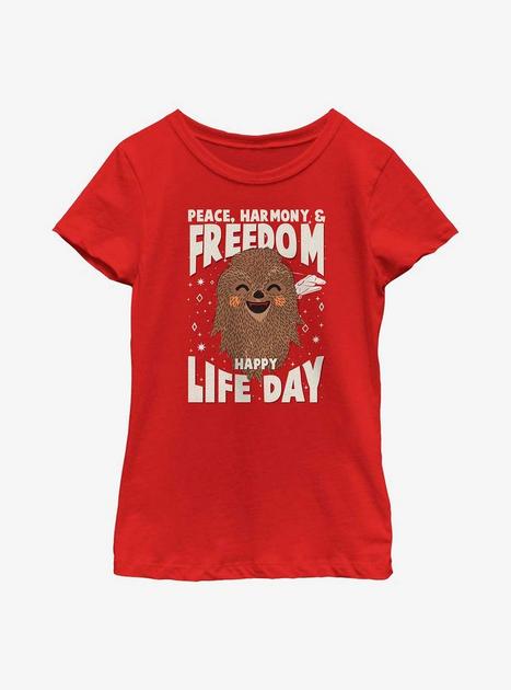 Star Wars Chewie Happy Life Day Youth Girls T-Shirt - RED | BoxLunch
