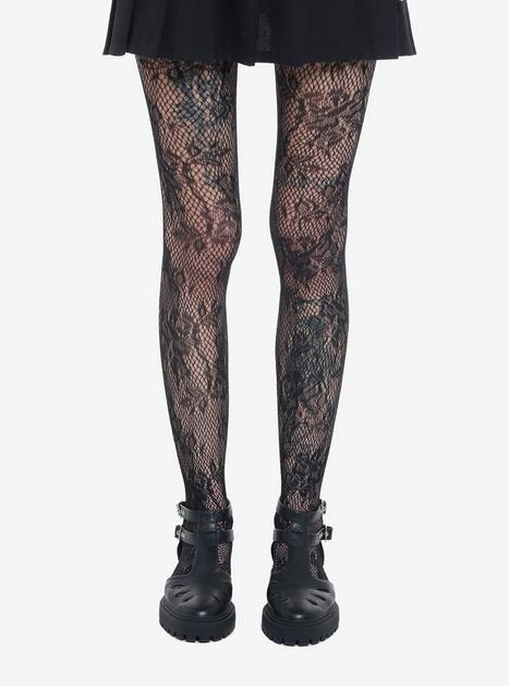 Black Floral Fishnet Tights | Hot Topic