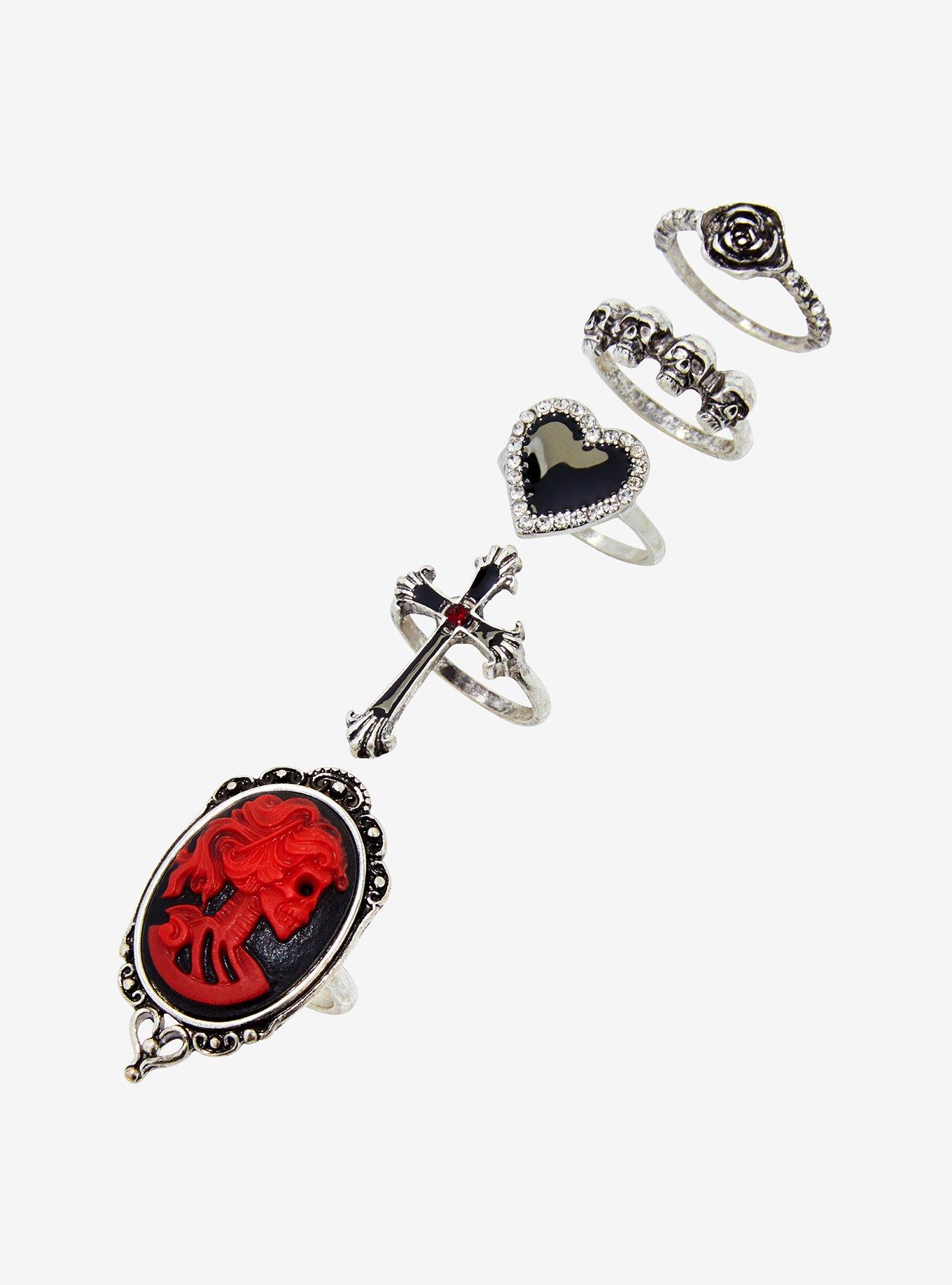 Skull Cameo Cross Gothic Ring Set | Hot Topic