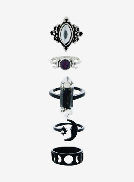 Dark Moon Crystal Ring Set | Hot Topic