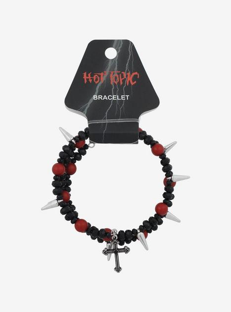 Black & Red Spike Cross Bracelet | Hot Topic