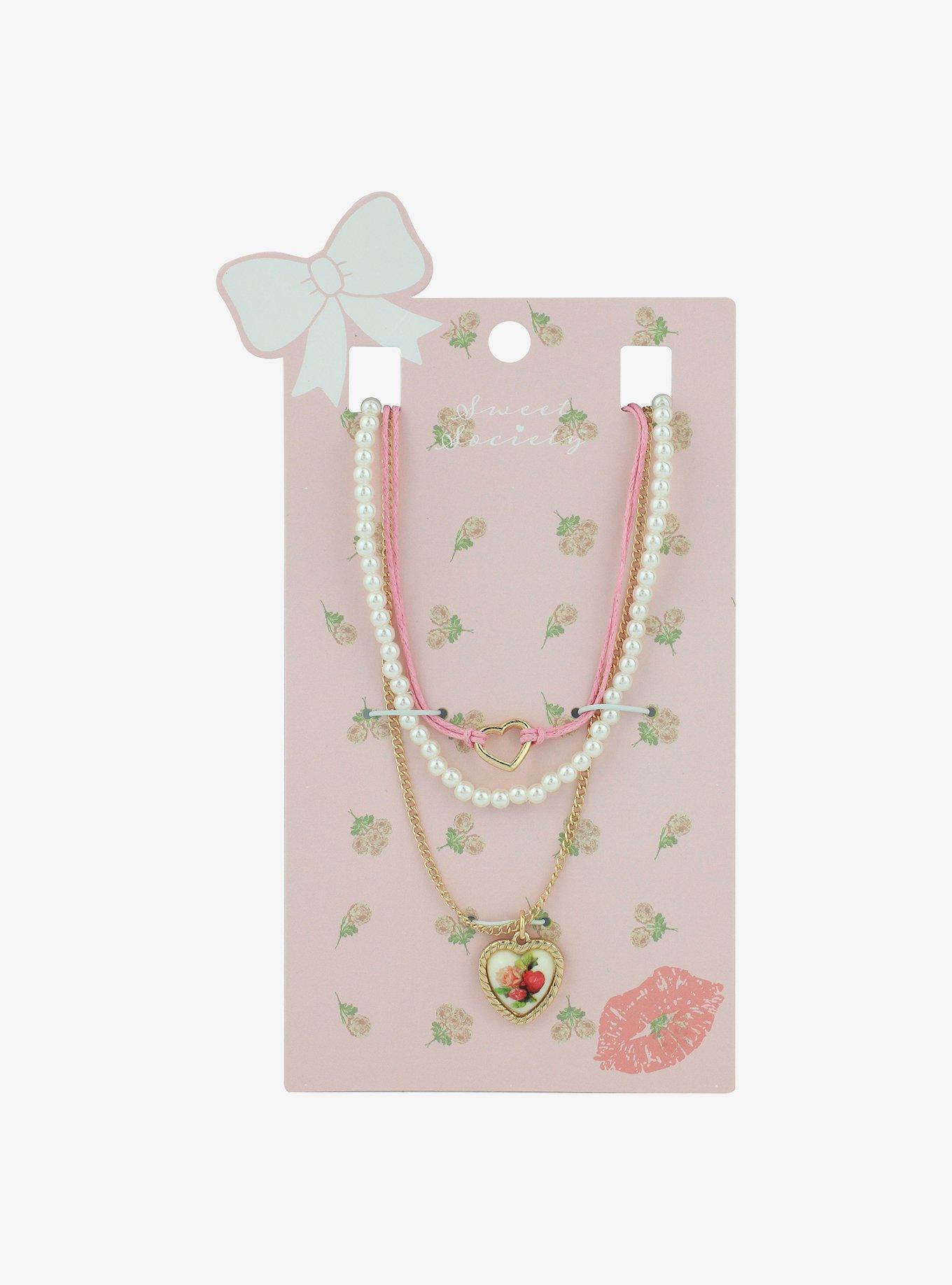 Sweet Society Heart Pearl Necklace Set Hot Topic