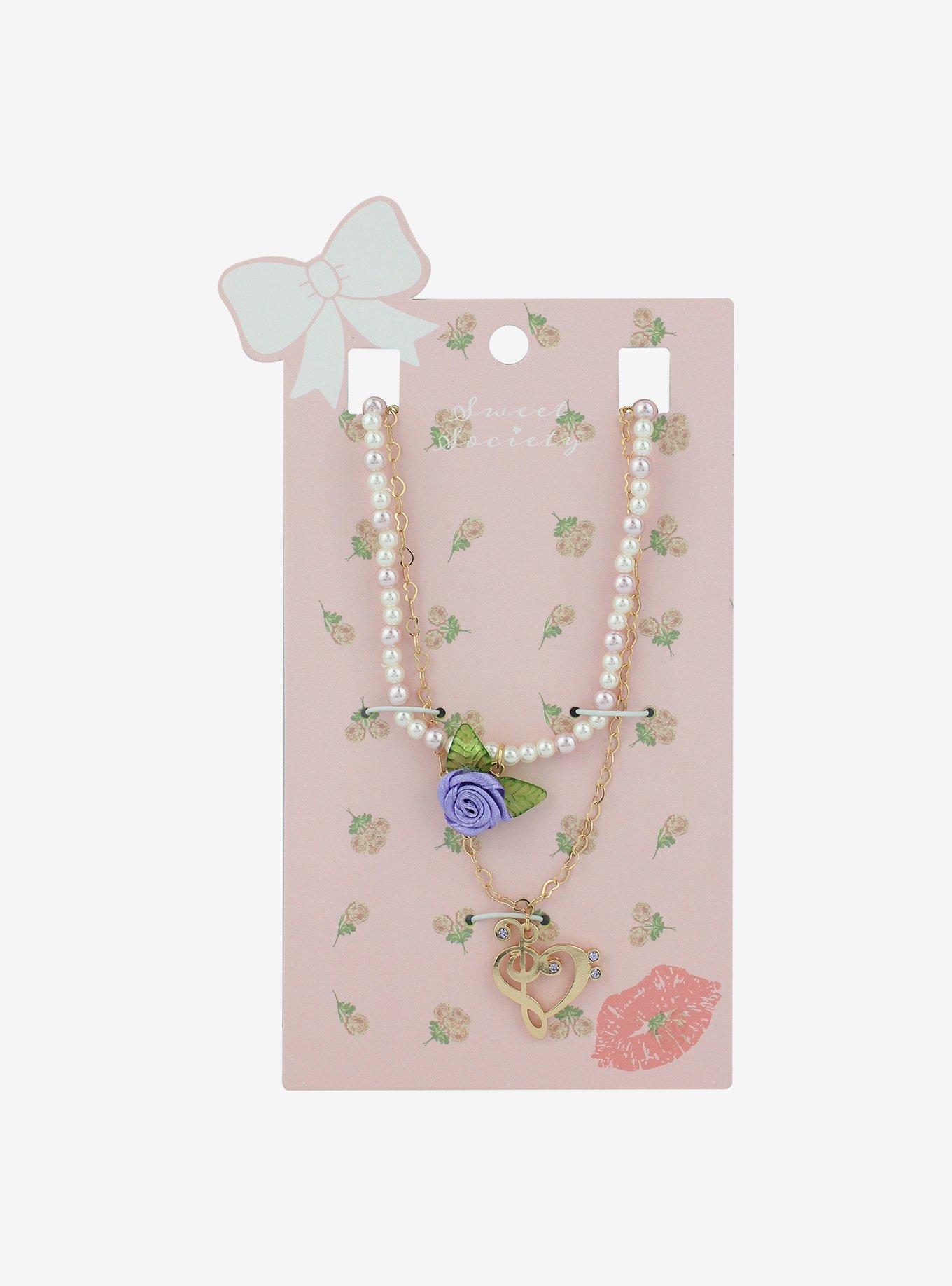 Sweet Society Music Note Rose Necklace Set | Hot Topic
