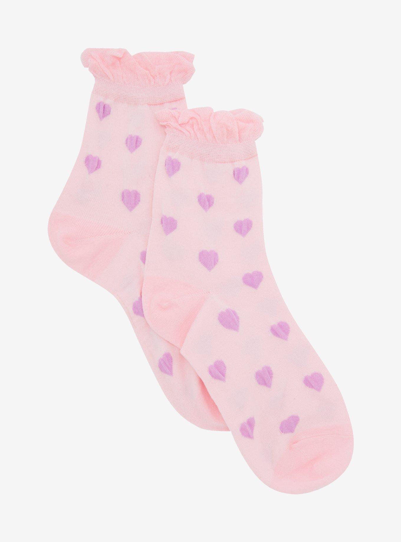 Lilac Heart Ruffle Pink Ankle Socks | Hot Topic