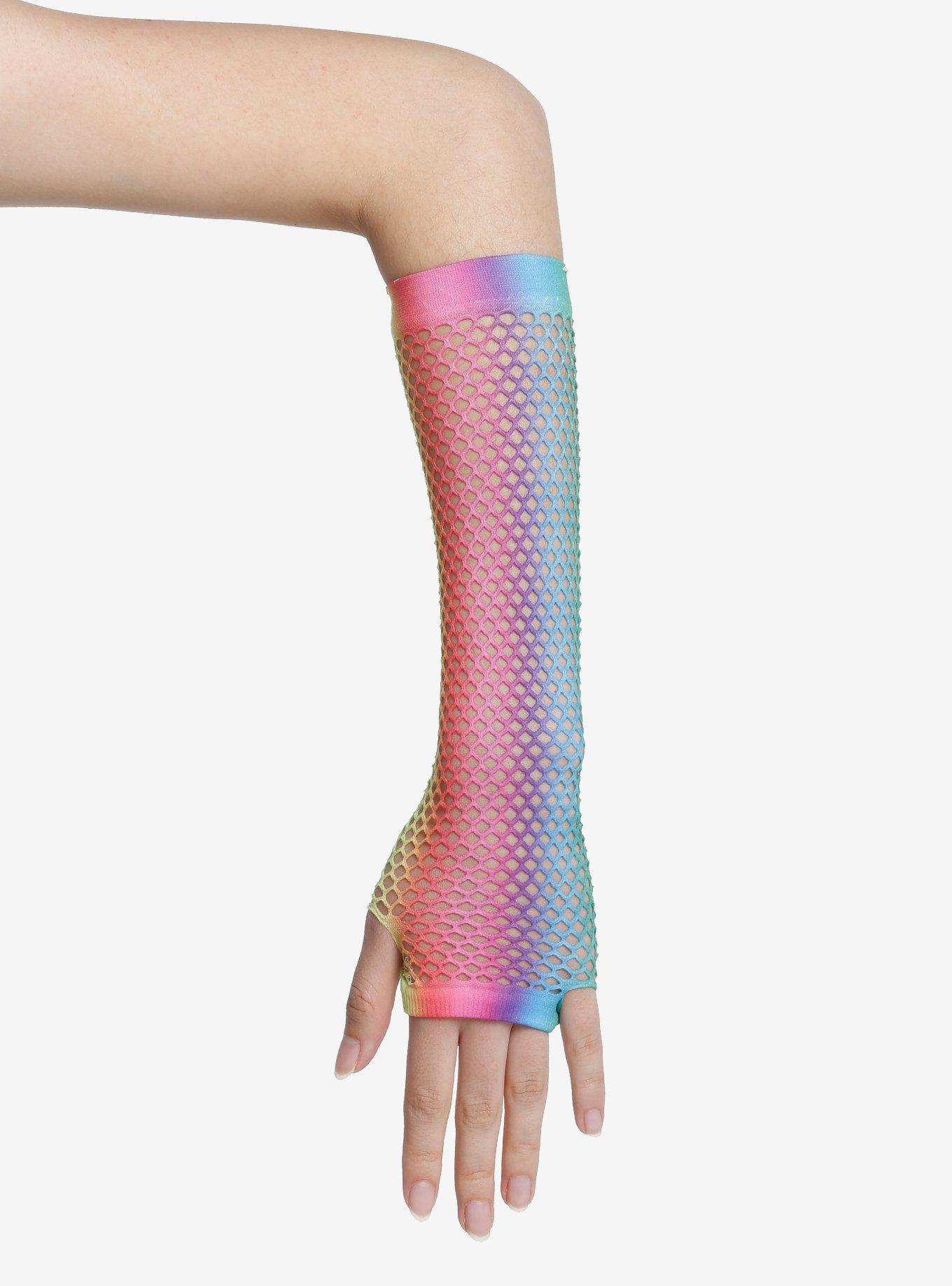 Rainbow Fishnet Arm Warmers | Hot Topic
