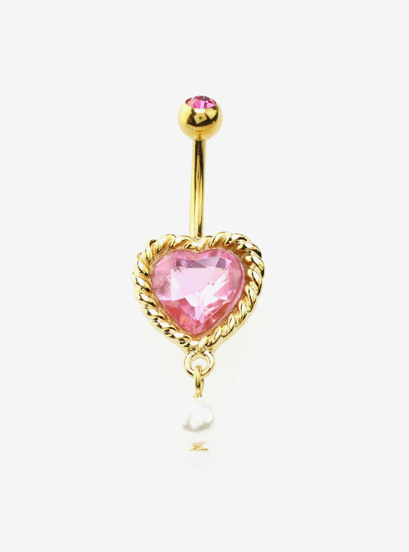 14G Steel Pink Heart Navel Barbell | Hot Topic