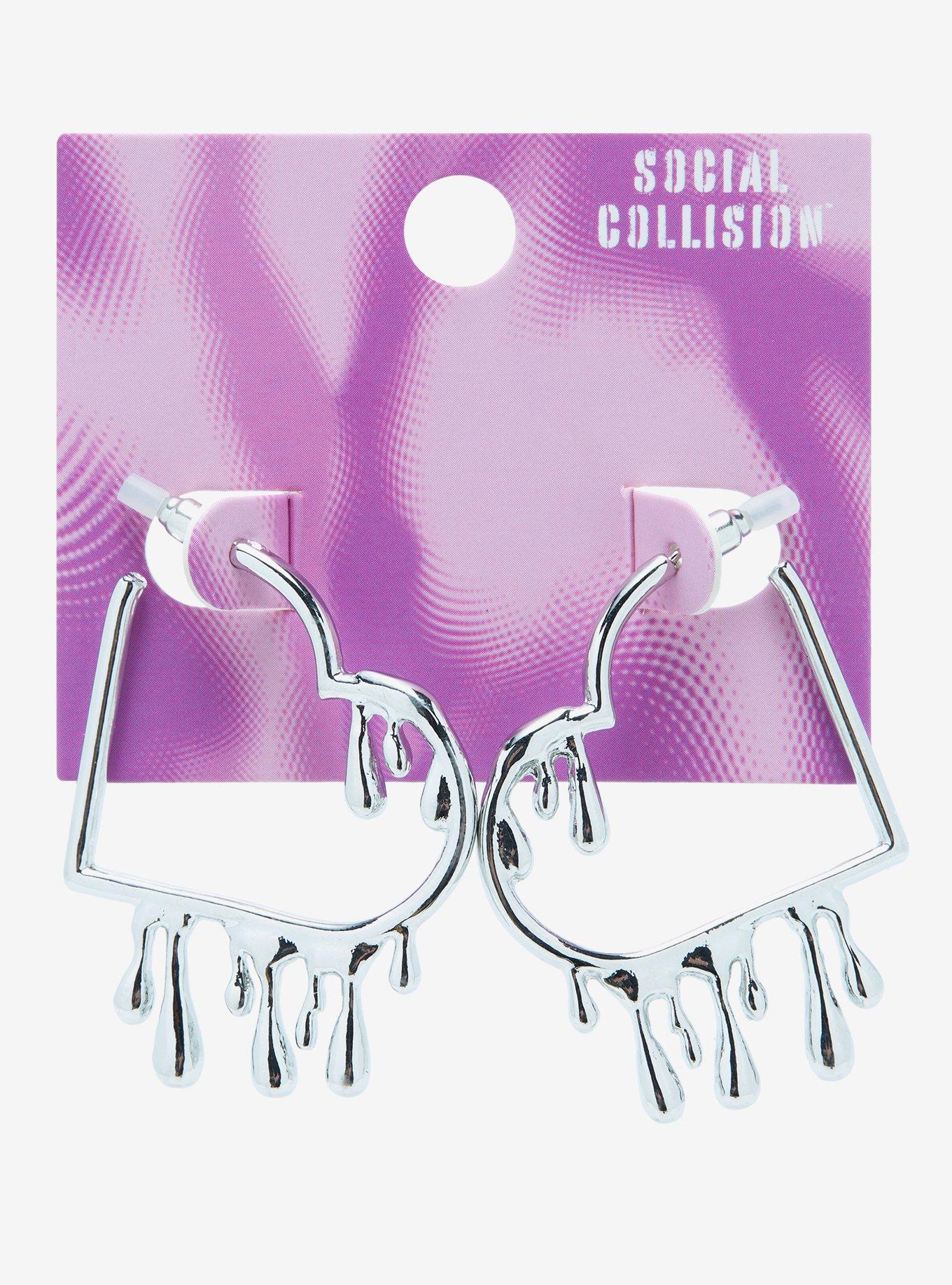 Social Collision Heart Drip Hoop Earrings | Hot Topic