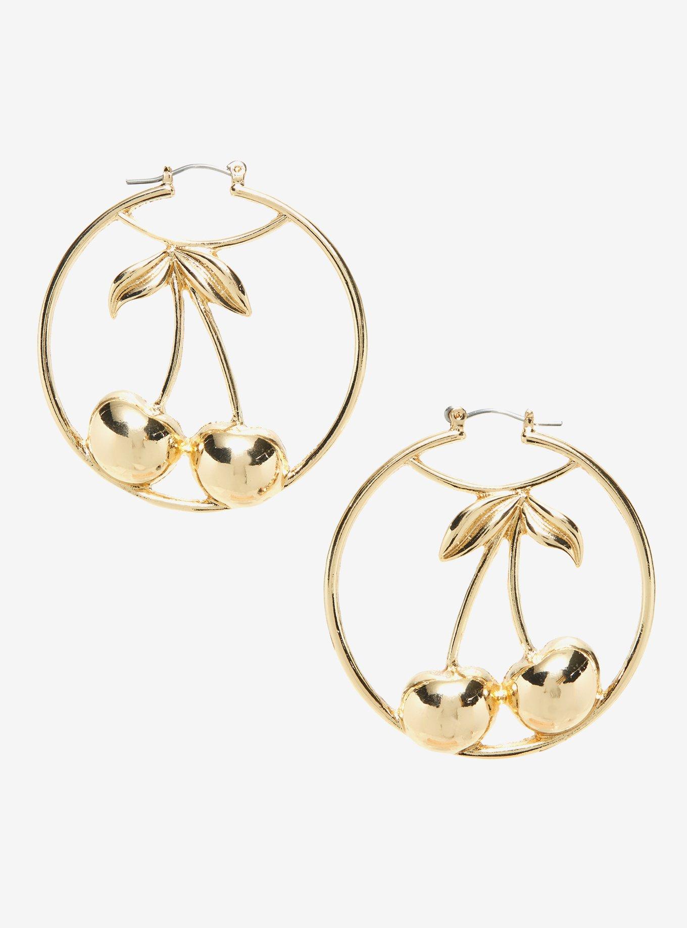 Cherry Gold Hoop Earrings | Hot Topic