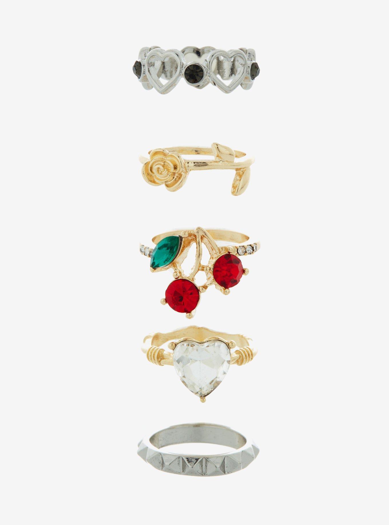 Cherry Heart Rose Ring Set | Hot Topic