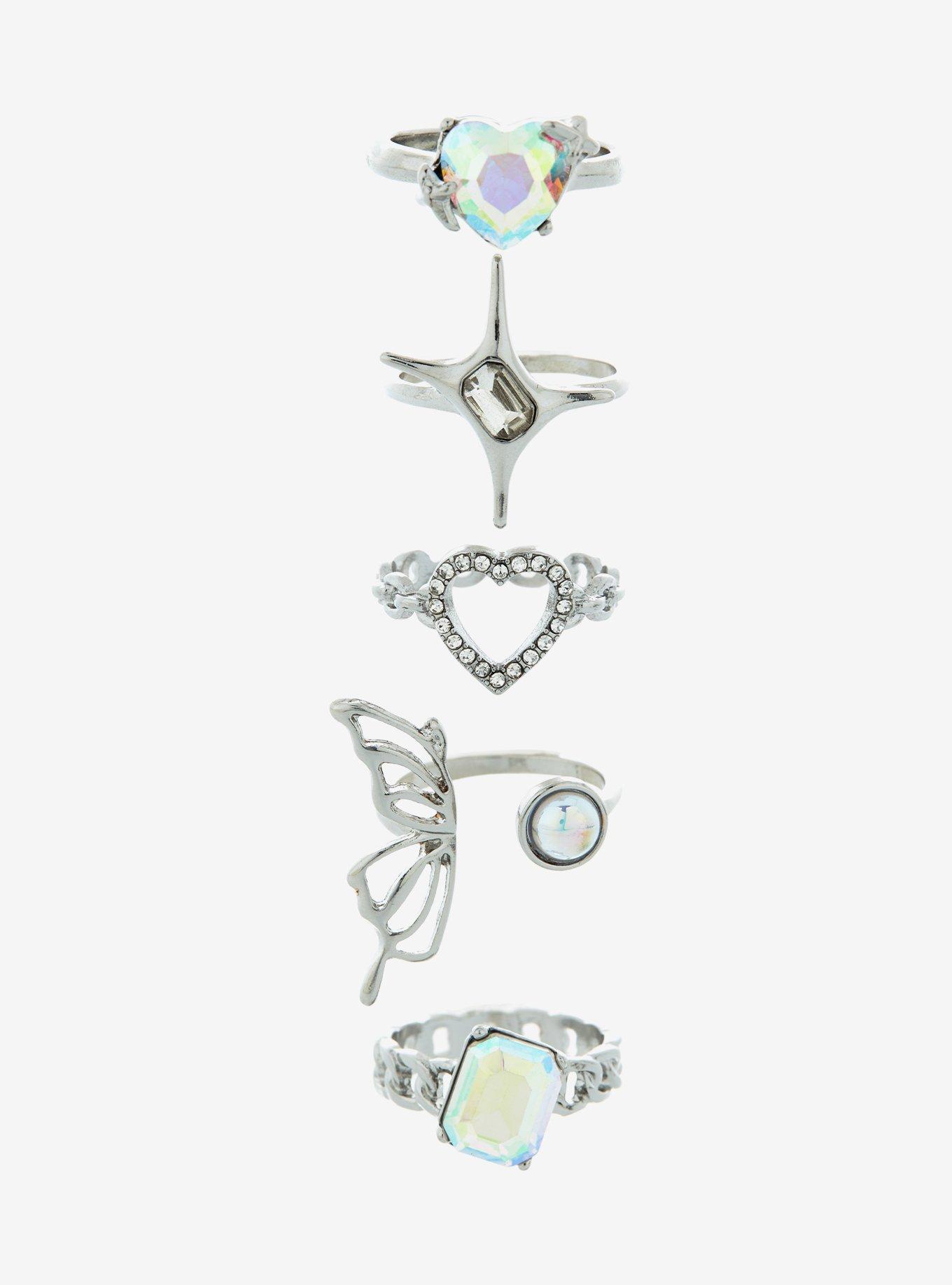 Gem Heart Butterfly Ring Set | Hot Topic