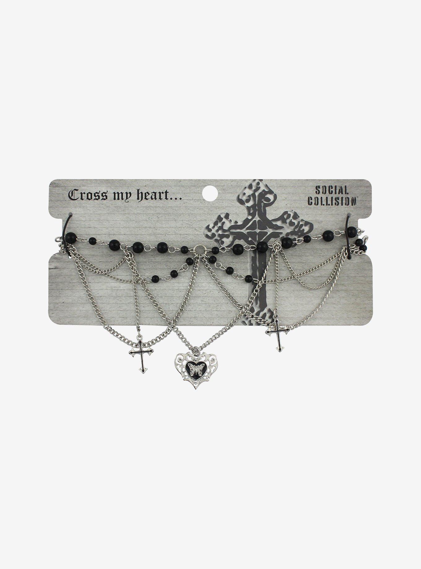 Social Collision Cross Heart Rosary Necklace | Hot Topic