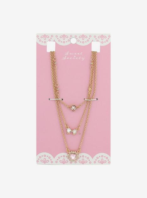 Sweet Society Bow Heart Necklace Set Hot Topic
