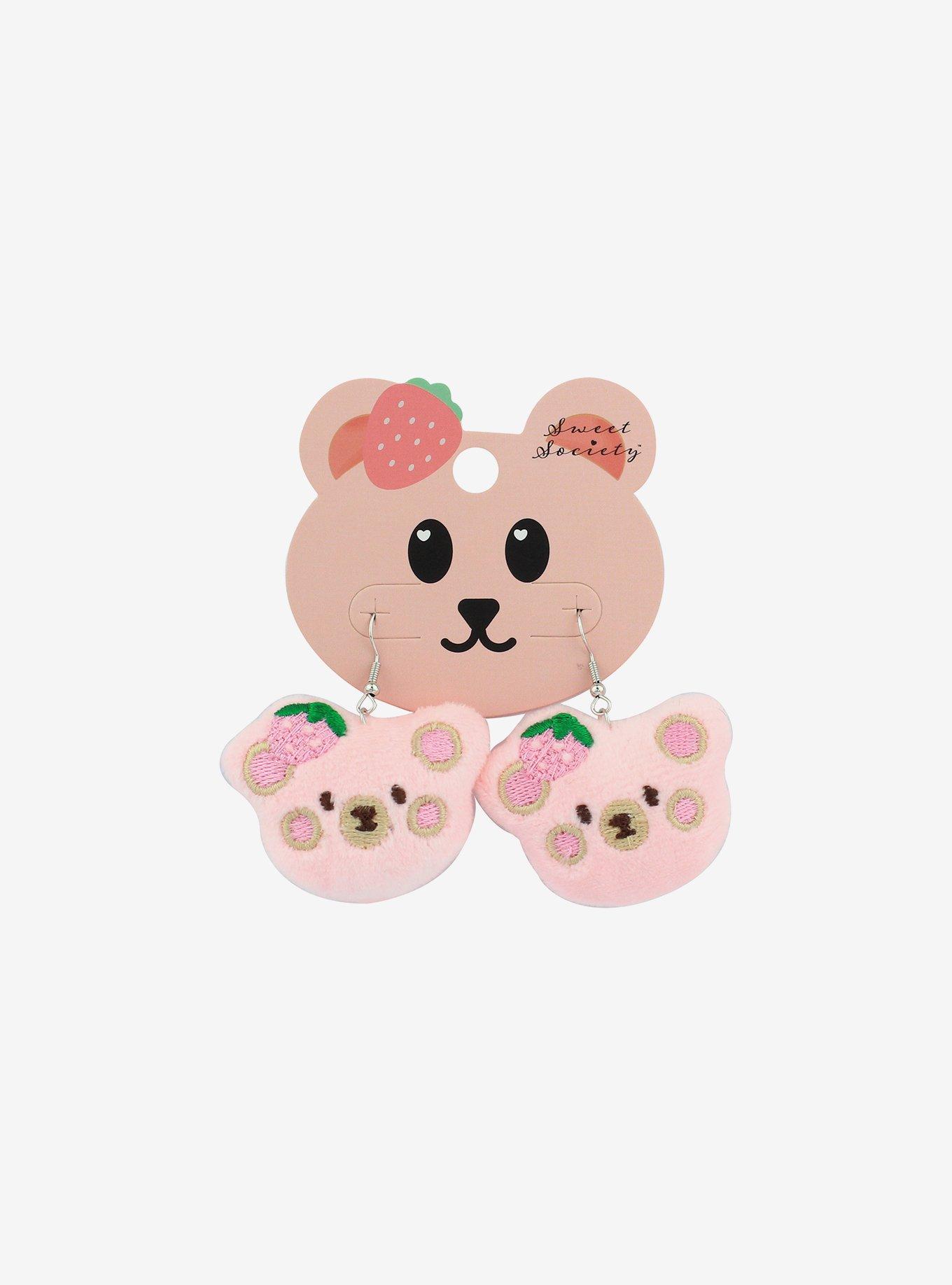 Sweet Society Strawberry Teddy Bear Plush Drop Earrings Hot Topic