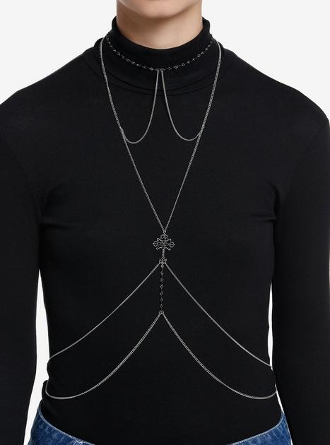 Silver Rosary Cross Body Harness | Hot Topic