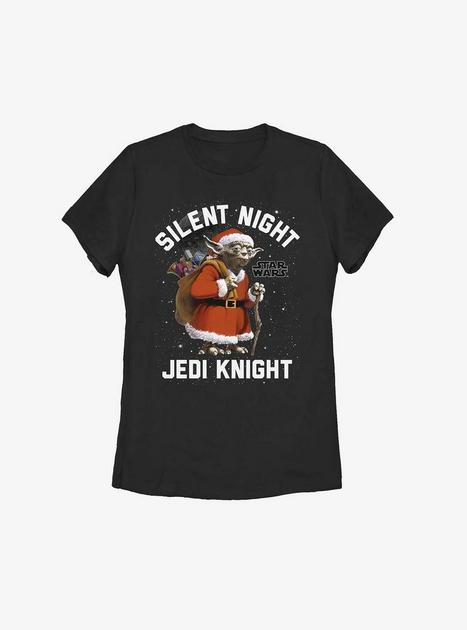 Star Wars Santa Yoda Silent Night Jedi Knight Womens T-Shirt - BLACK ...