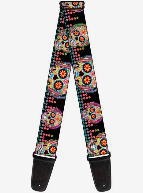 Tranquility Beats Calaveras Floral Equalizer Black Multi Guitar Strap ...