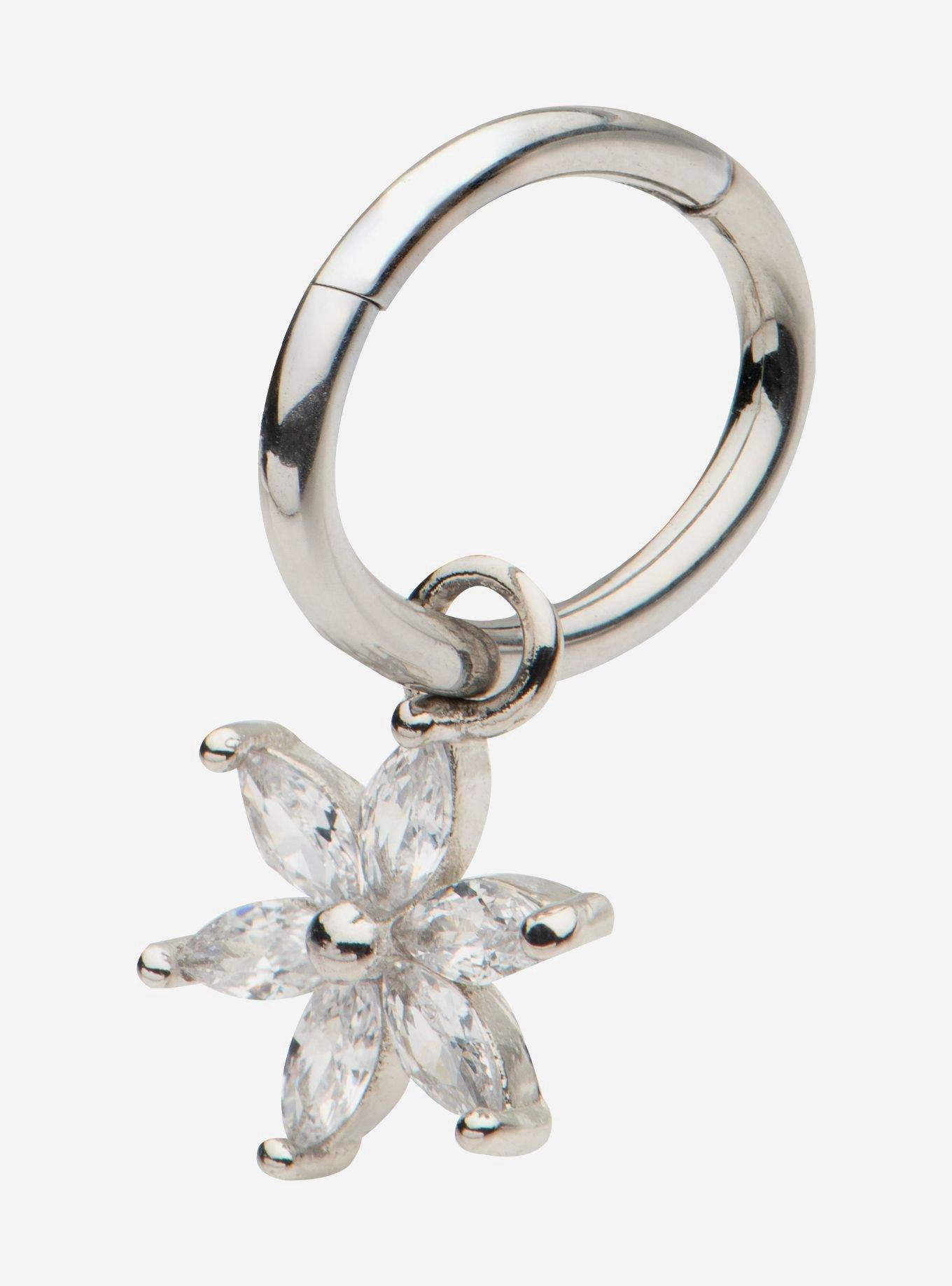 14G Steel CZ Flower Hinged Clicker | Hot Topic