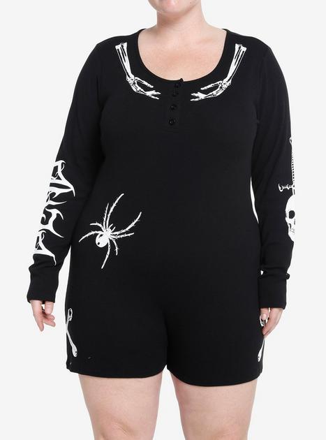 Skulls & Spiders Girls Henley Romper Plus Size | Hot Topic