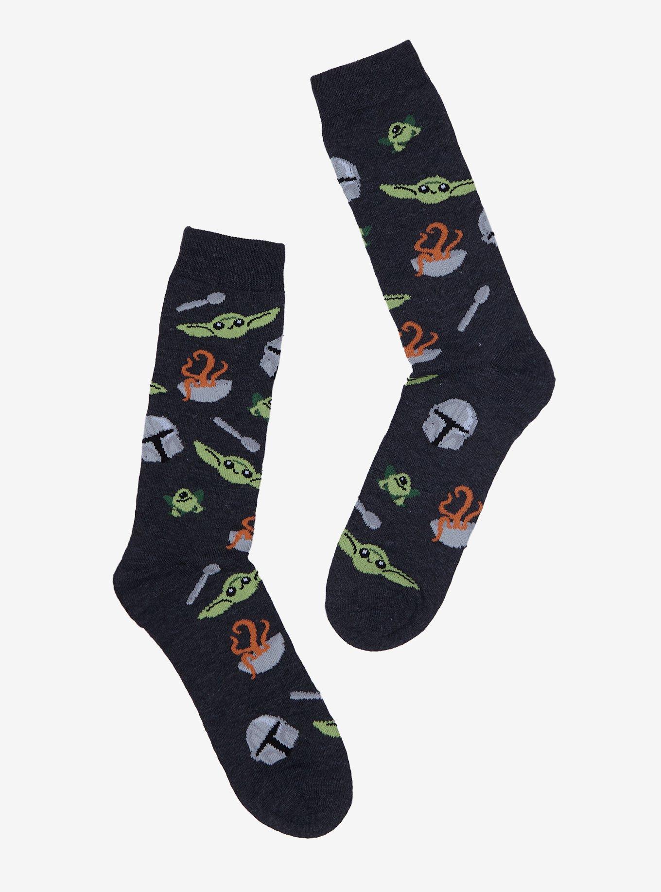 Star Wars The Mandalorian Grogu & Mando Allover Print Crew Socks | BoxLunch