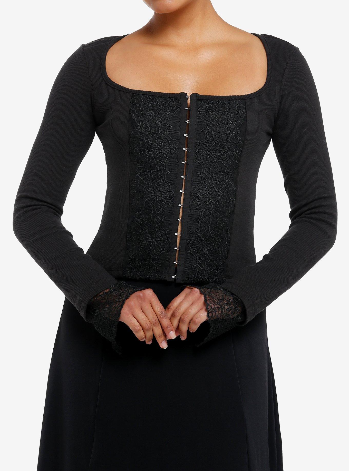 Thorn And Fable Black Lace Panel Girls Long Sleeve Top Hot Topic