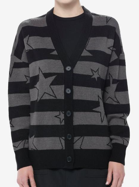 Social Collision Black & Grey Stripe Star Girls Cardigan | Hot Topic