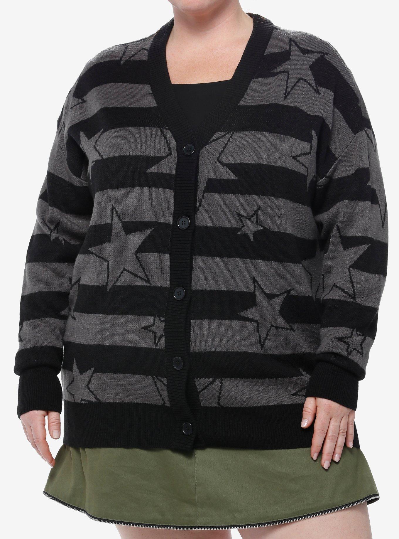 Social Collision Black & Grey Stripe Star Girls Cardigan Plus Size ...
