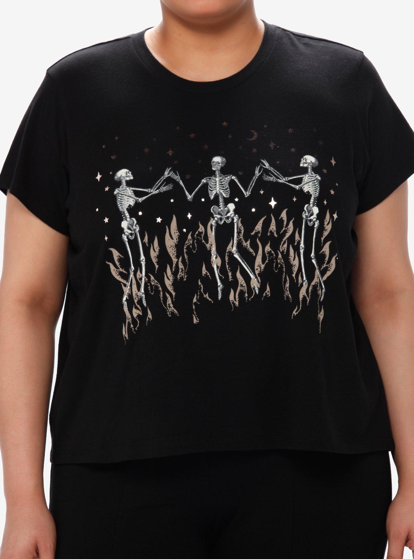Social Collision Skeleton Foil Fire Dance Girls Crop T-Shirt Plus Size ...