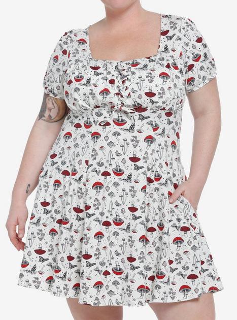 Thorn & Fable Mushrooms Babydoll Dress Plus Size | Hot Topic