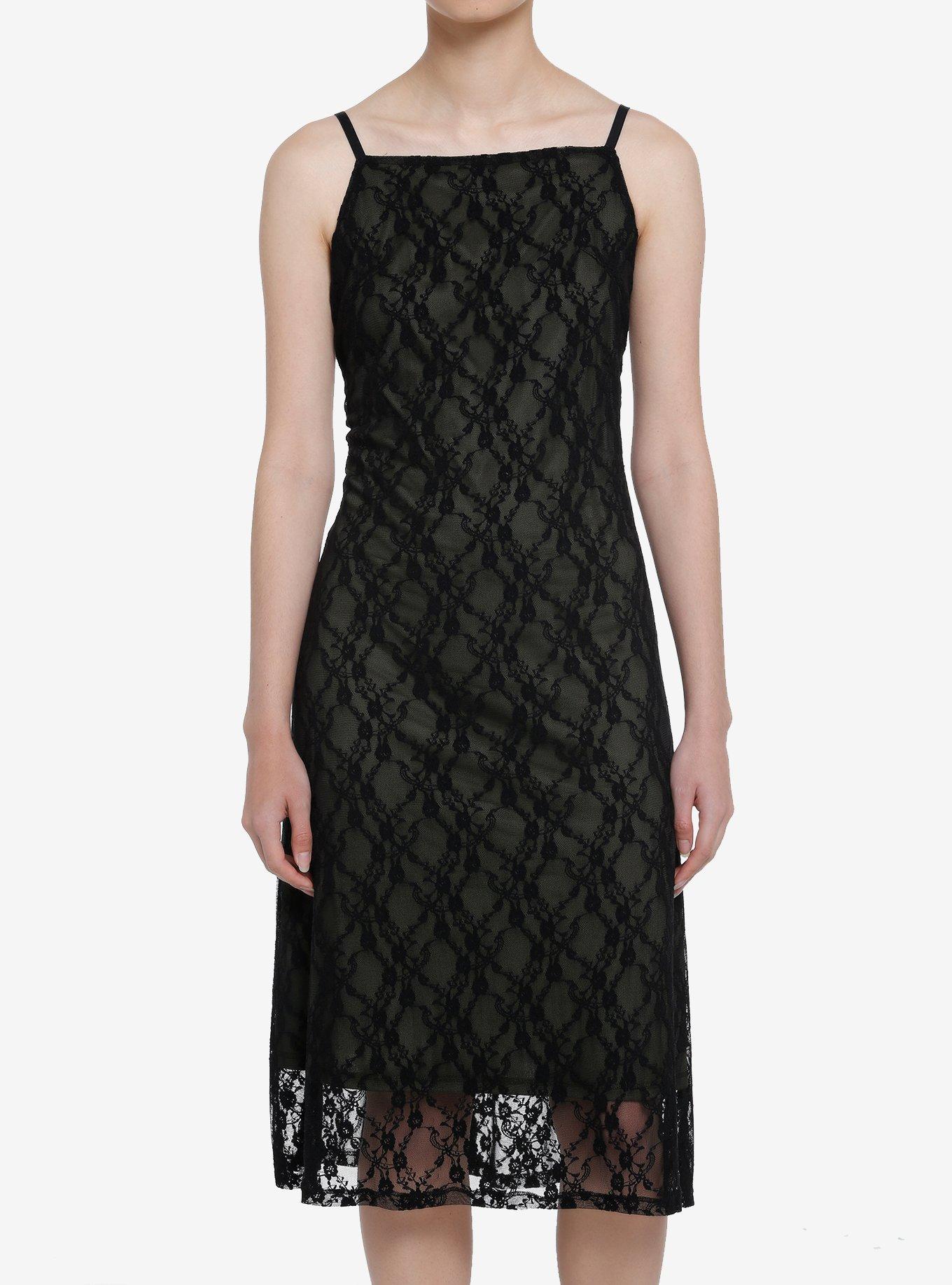Thorn And Fable Black And Sage Lace Midi Slip Dress Hot Topic