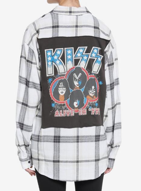 KISS Alive In '77 Back Patch Girls Flannel Button-Up | Hot Topic