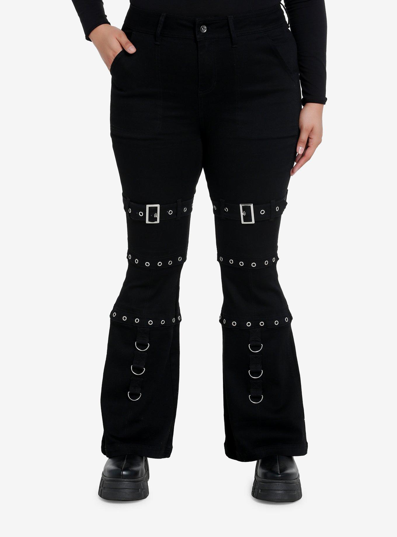 Black Buckle Grommet Low Rise Flare Pants Plus Size Hot Topic