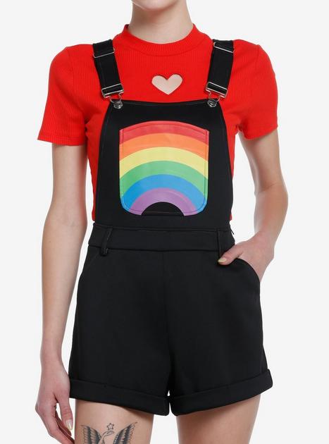 Rainbow Black Shortalls | Hot Topic