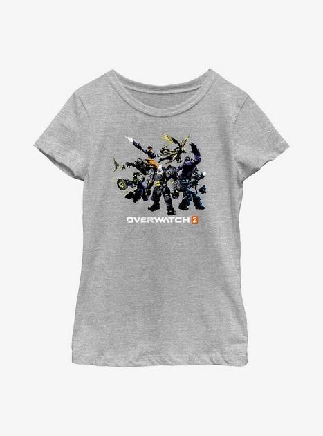 Overwatch 2 Group Action Shot Youth Girls T-Shirt - GREY | BoxLunch