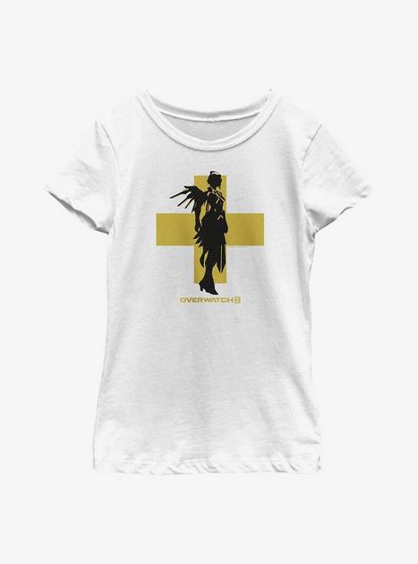 Overwatch 2 Mercy Silhouette Youth Girls T-Shirt - WHITE | BoxLunch
