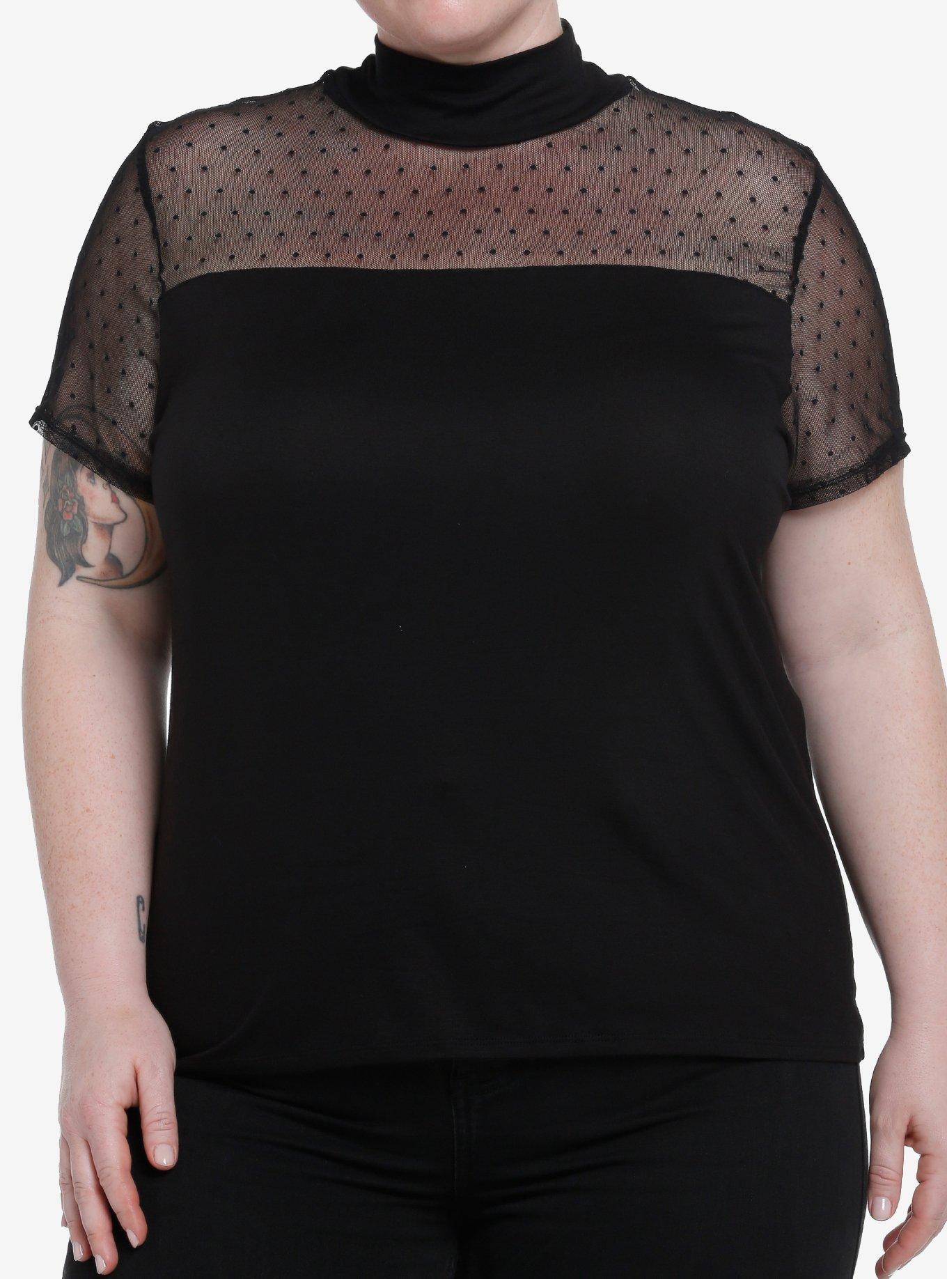 Black Mock Neck Dotted Mesh Girls Top Plus Size | Hot Topic