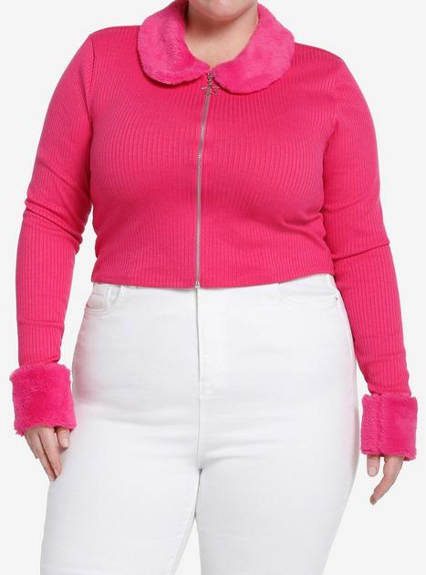 Sweet Society Hot Pink Faux Fur Zipper Girls Long Sleeve Top Plus Size