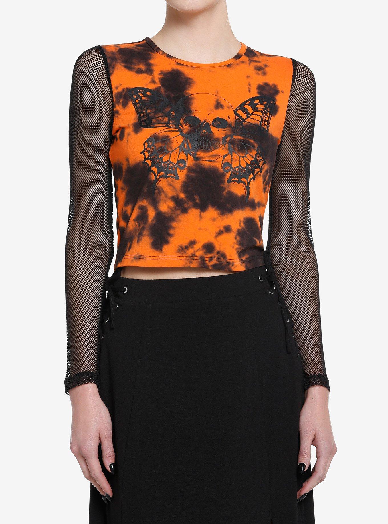 Social Collision Winged Skull Fishnet Girls Crop Long-Sleeve Top | Hot ...