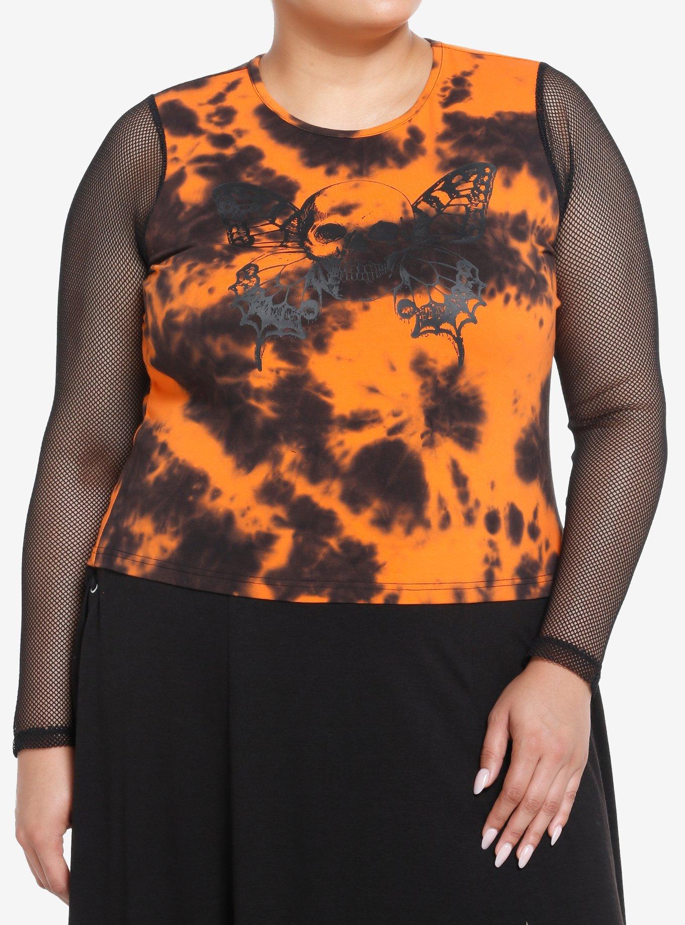 Social Collision Winged Skull Fishnet Girls Crop Long-Sleeve Top Plus ...