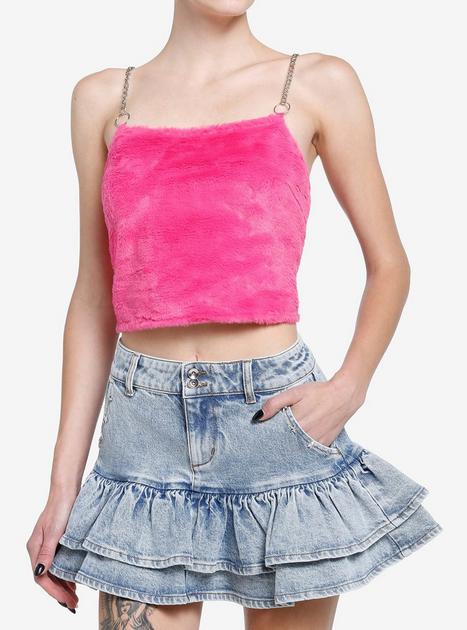 Sweet Society Hot Pink Fuzzy Chain Girls Crop Cami | Hot Topic