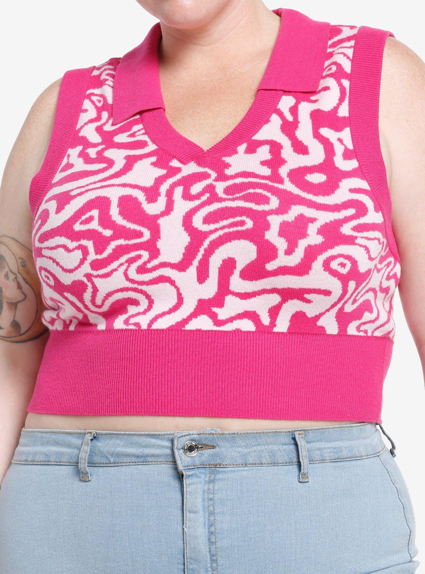 Sweet Society Hot Pink Swirl Collar Girls Crop Sweater Vest Plus Size ...