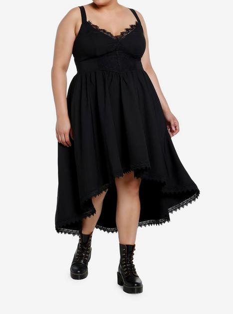 Thorn & Fable Black Lace Cross Hi-Low Dress Plus Size | Hot Topic